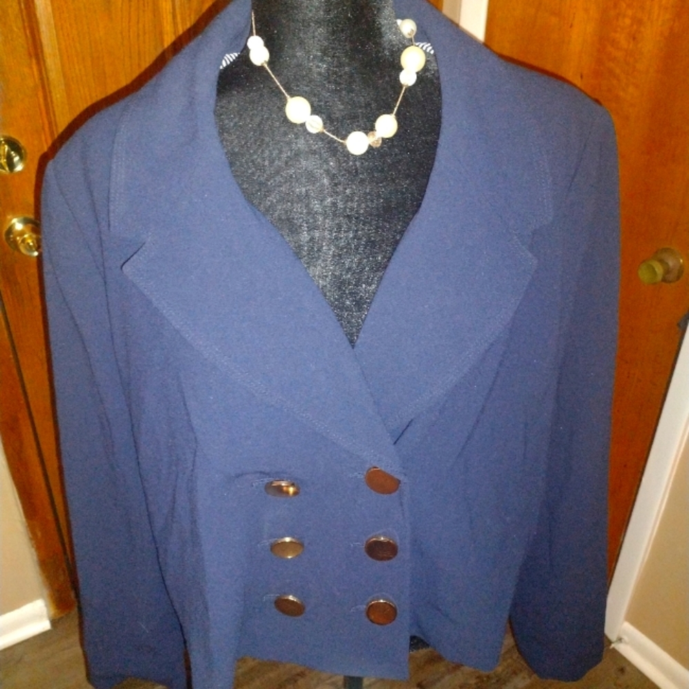 Navy Blue Crop Blazer With Military Style Gold Buttons - Gem